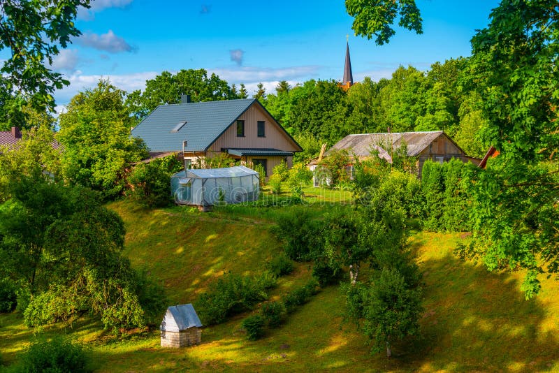 Timber Houses in Lithuanian Town Birzai Stock Photo - Image of garden ...