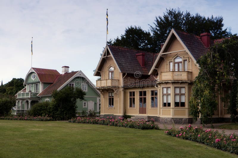 Timber houses in Sweden stock image. Image of house, frame - 78364015