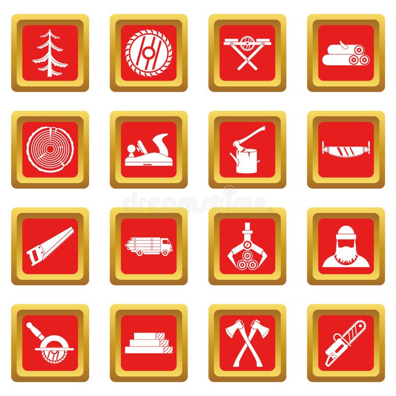 Timber Industry Icons Set Red Stock Vector - Illustration of ...