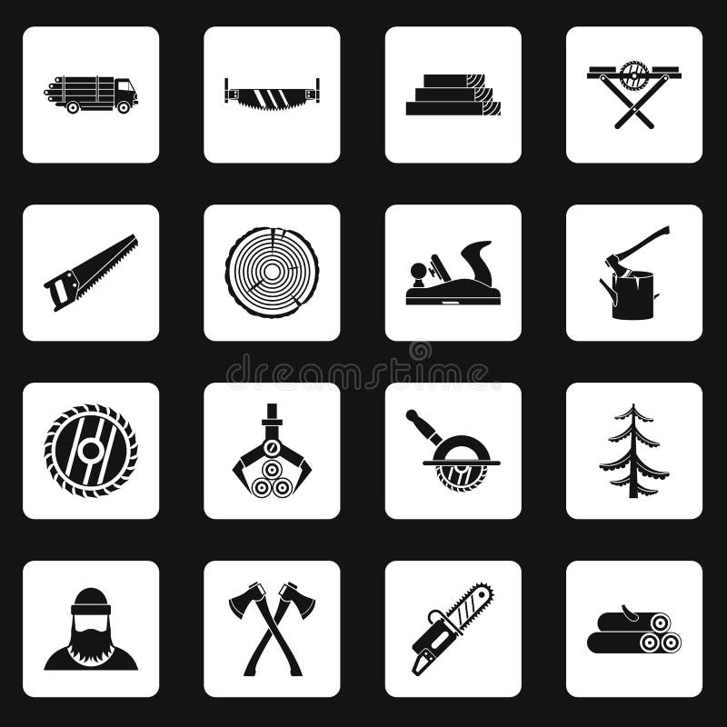 Timber Industry Icons Set, Flat Style Stock Vector - Illustration of ...