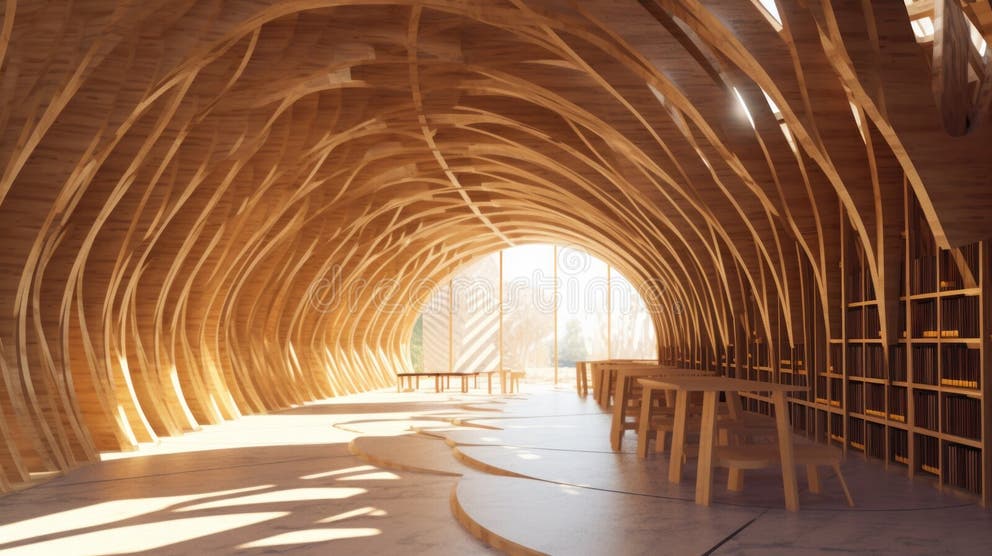 Timber Library Structures in a Parametric Design. Generative AI Stock ...
