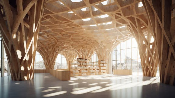 Timber Library Structures in a Parametric Design. Generative AI Stock ...