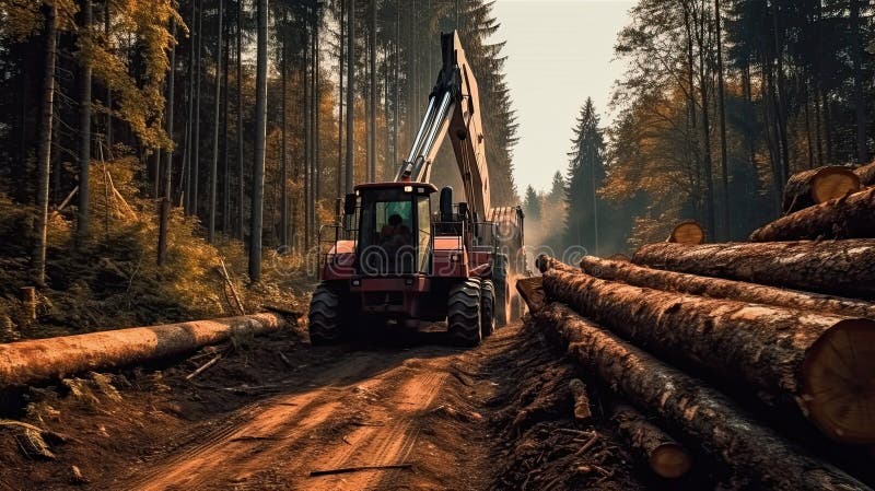 Timber Loader, Log Stacks Along Forest Road Stock Photo - Image of ...