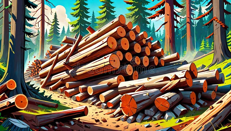 Timber Logging Work Log Stack Forest Firewood Storage Cartoon Stock ...