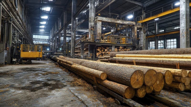 Timber Mill Operations Industrial Site Conveyor Belts Processing Area ...