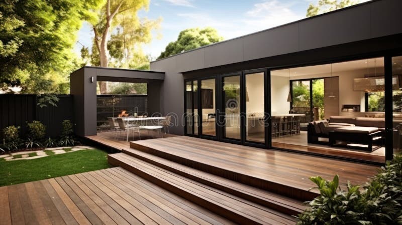 Timber Pool Deck on Modern Home Terrace Stock Photo - Image of wood ...