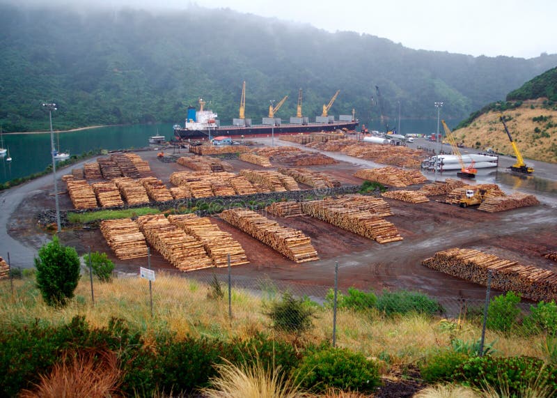 Timber Port Near Picton NZ. Stock Photo - Image of wood, horizontal ...