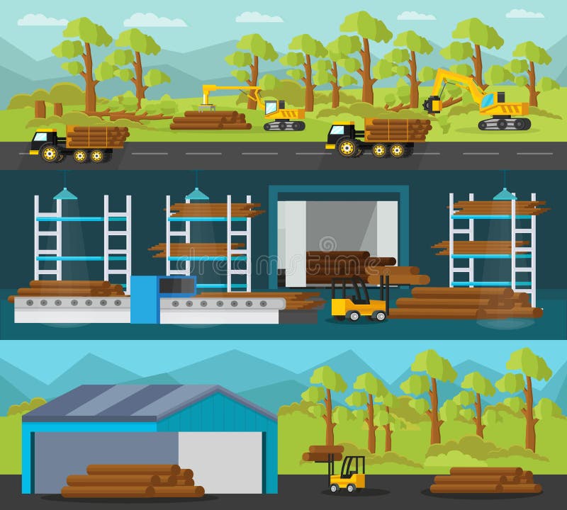 Wood Production Elements Collection Stock Vector - Illustration of ...