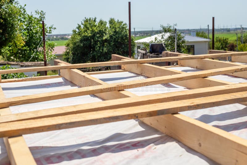 The Timber Roof Frame of the Building is Under Construction, Structural ...