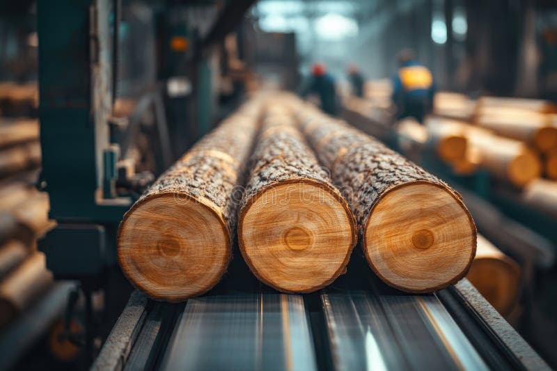 Timber Storage: Cut Trees Neatly Arranged in Sawmill, Showcasing ...