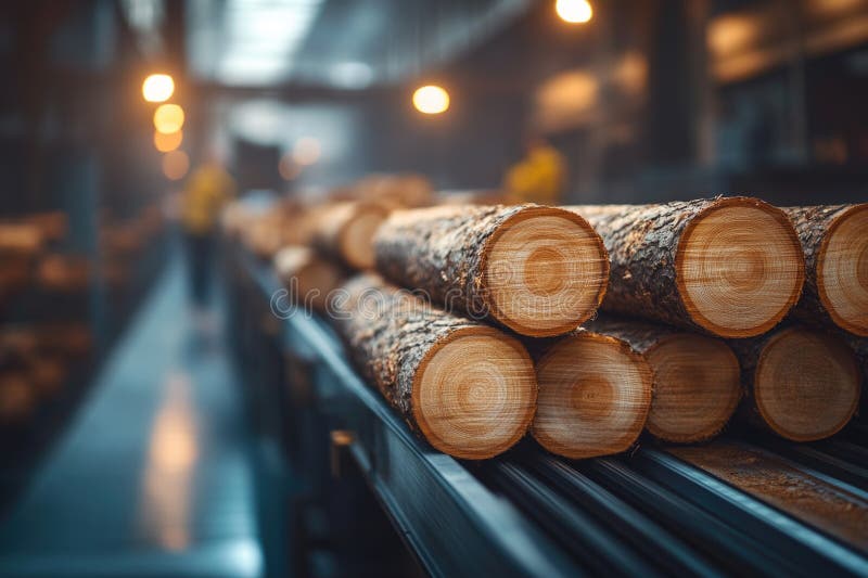 Timber Storage: Cut Trees Neatly Arranged in Sawmill, Showcasing ...