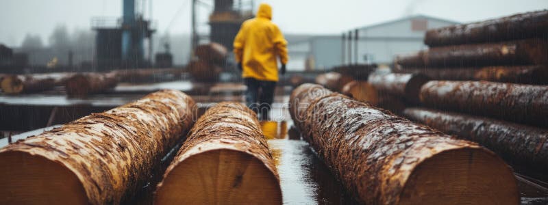 Timber Storage: Cut Trees Neatly Arranged in Sawmill, Showcasing ...