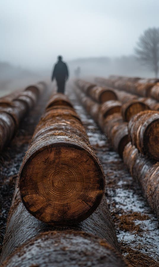 Timber Storage: Cut Trees Neatly Arranged in Sawmill, Showcasing ...