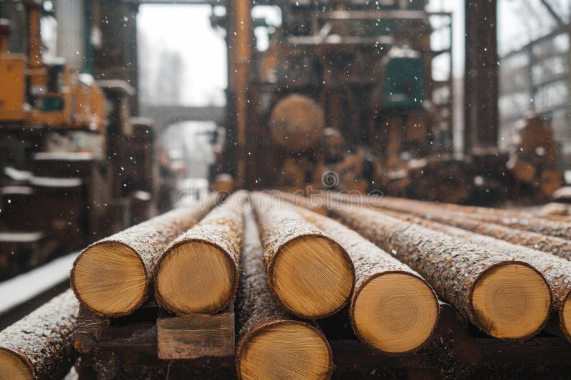 Timber Storage: Cut Trees Neatly Arranged in Sawmill, Showcasing ...