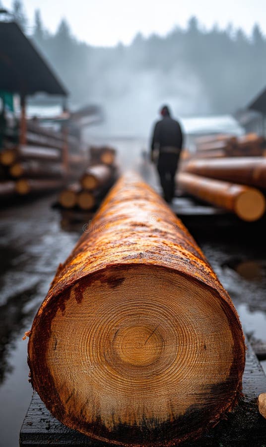 Timber Storage: Cut Trees Neatly Arranged in Sawmill, Showcasing ...