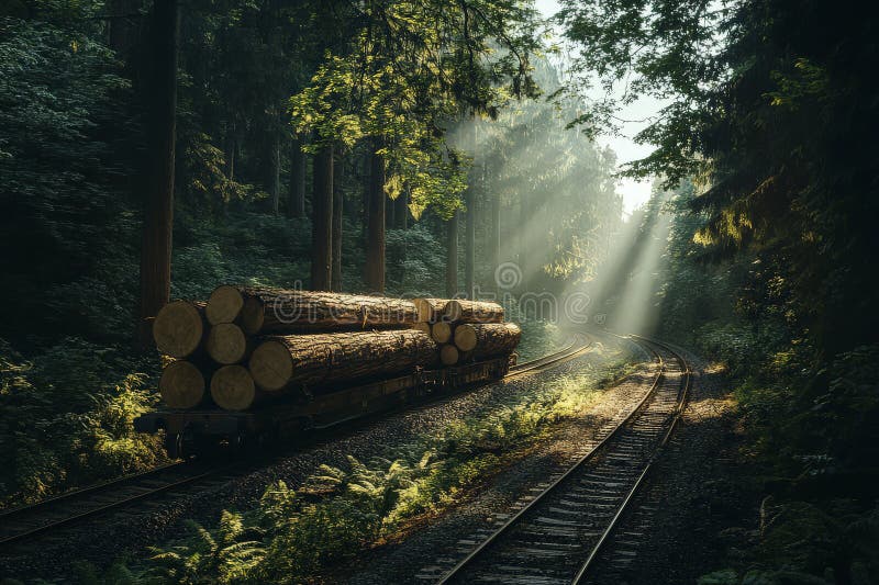 Timber Train in Dense Forest Stock Illustration - Illustration of ...