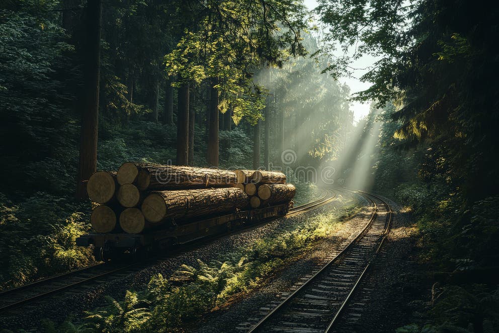Timber Train in Dense Forest Stock Illustration - Illustration of ...