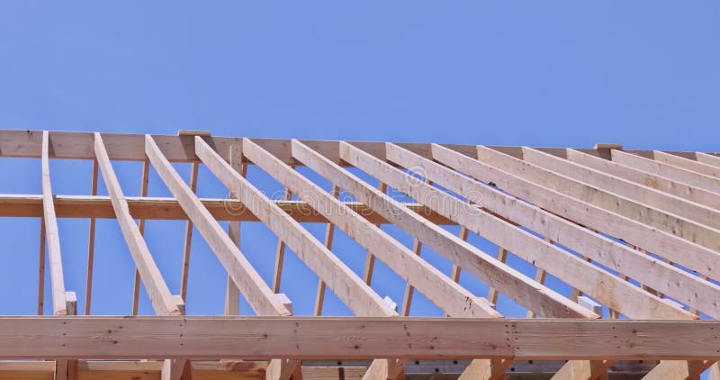 Timber Truss Frame Was Installed As Part Construction of a House Under ...