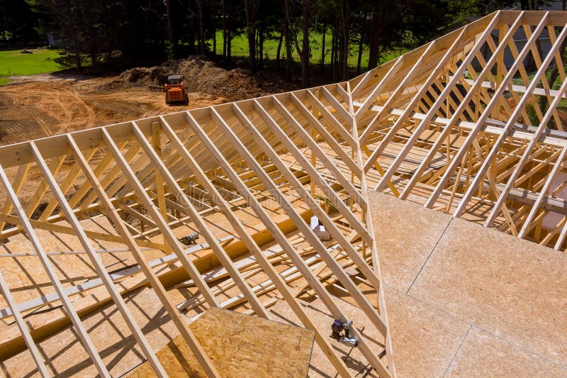 Timber Truss Frame Was Installed As Part Construction of a House Under ...