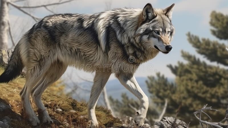 Timber Wolf Hunting in Mountain. Generative AI Stock Illustration ...