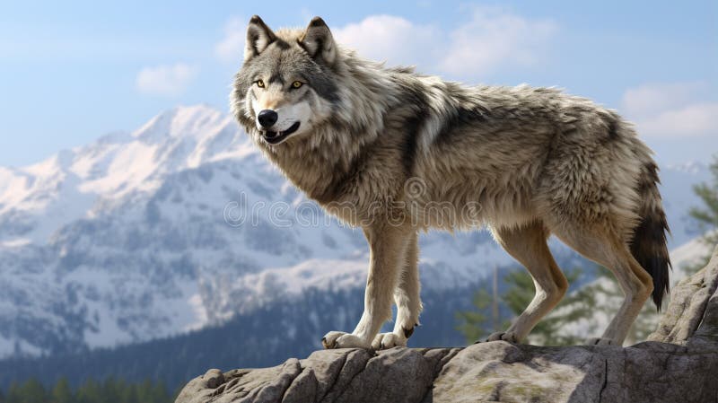 Timber Wolf Hunting in Mountain. Generative AI Stock Illustration ...