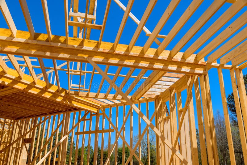 Timber Wood Stick Frame Framing Beams in Construction of a New House ...