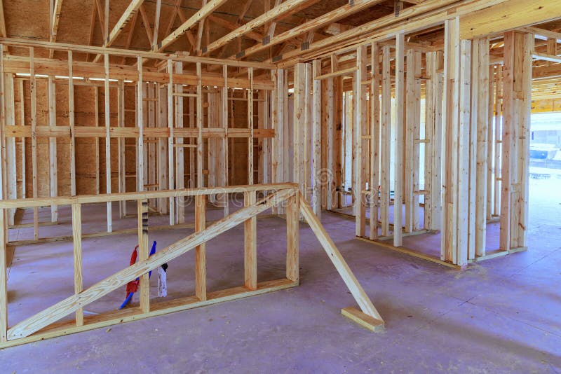 Timber Wood Stick Frames Framing Beams during Construction of a New ...
