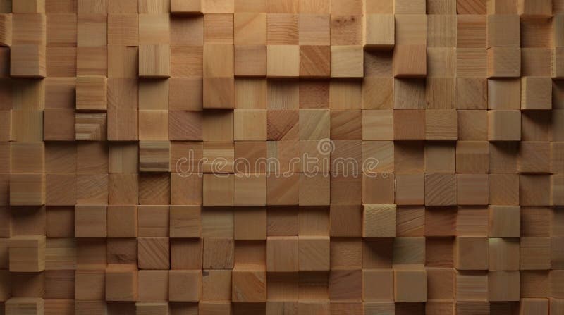 Timber Wood Wall Background 3D Render of Square Blocks Natural Texture ...