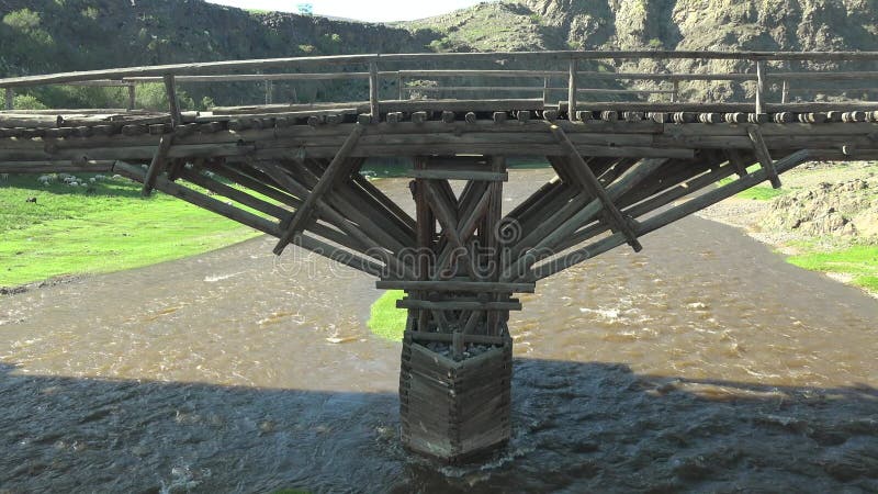 Timber Wooden Bridge Made of Tree Logs Stock Footage - Video of ...
