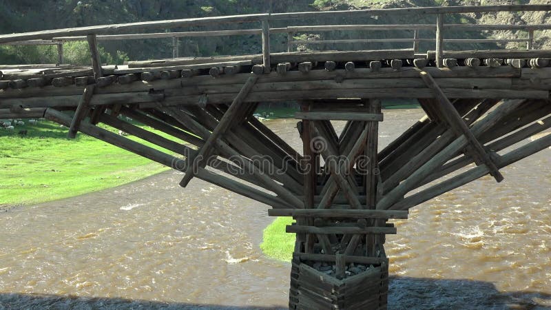 Timber Wooden Bridge Made of Tree Logs Stock Footage - Video of ...