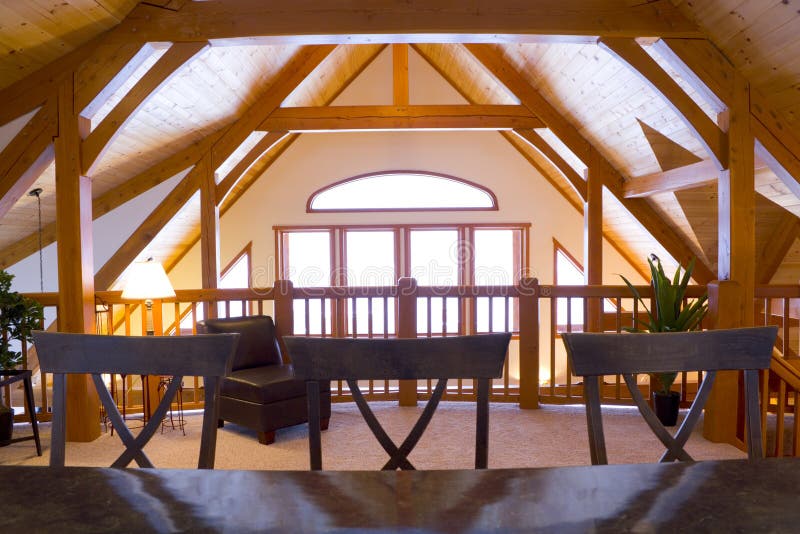 Timberframe loft area stock photo. Image of comfy, symmetry - 18716284