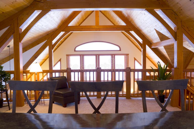 Timberframe loft area stock photo. Image of comfy, symmetry - 18716284