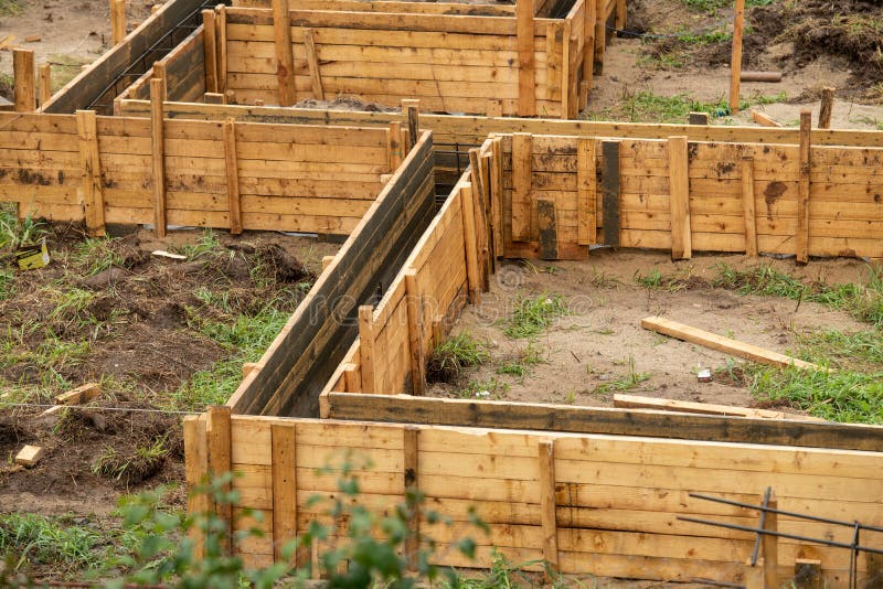 Timbering Ground Work for New Foundation Stock Photo - Image of ground ...