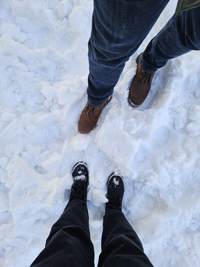 Timberland Shoes on Snow in Winter Stock Image - Image of timberland ...