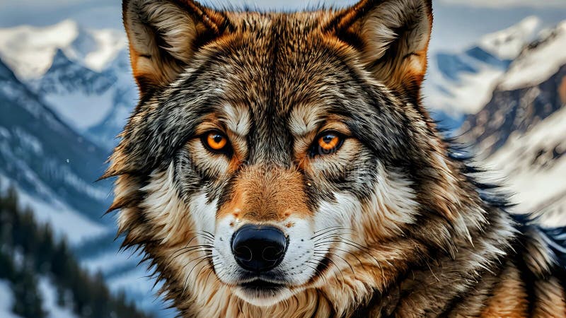 Timberwolf Close Up in Snowy Mountains Stock Illustration ...