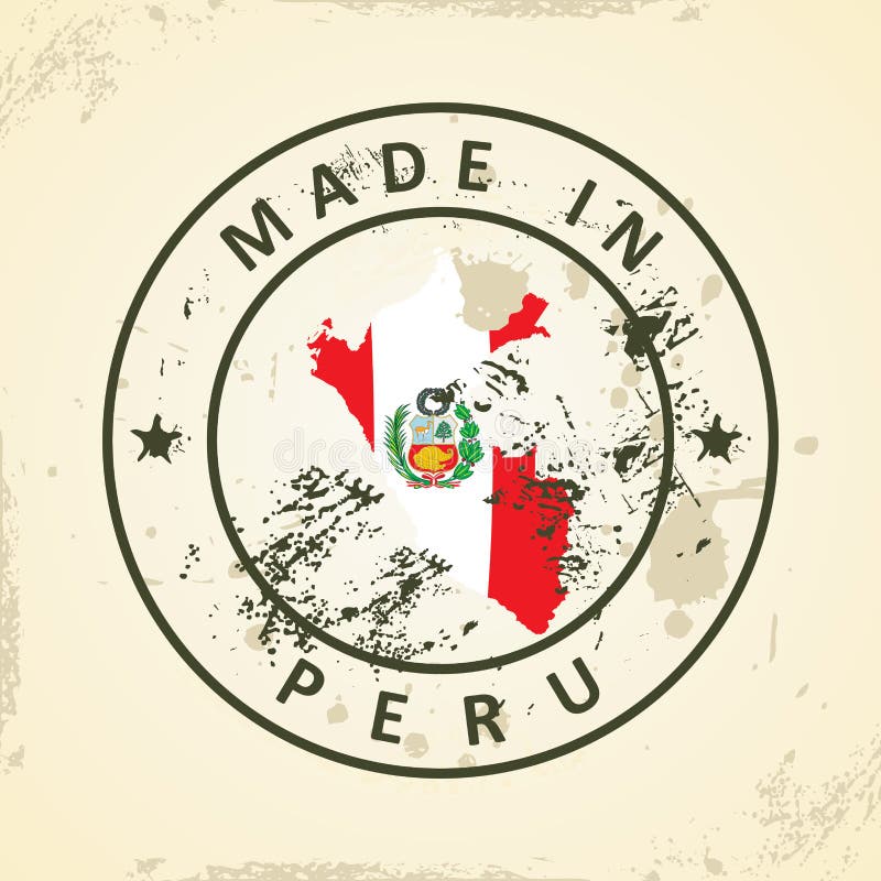 Timbre Avec Le Drapeau De Carte Du Pérou Illustration de Vecteur ...