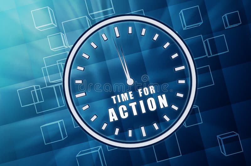 Time for Action in Clock Symbol in Blue Glass Cubes Stock Illustration ...