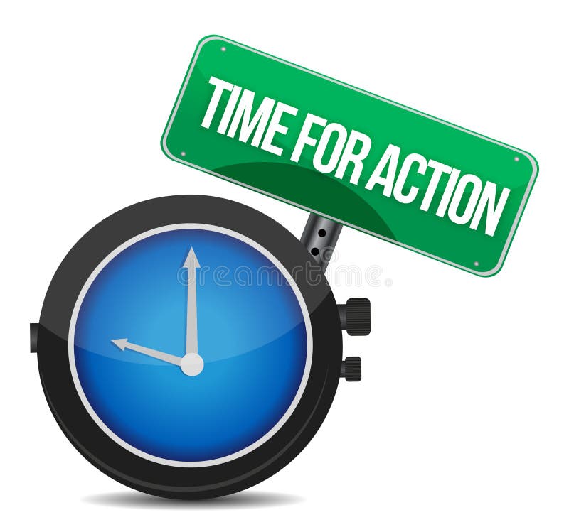 Time for Action in Clock Symbol in Blue Glass Cubes Stock Illustration ...