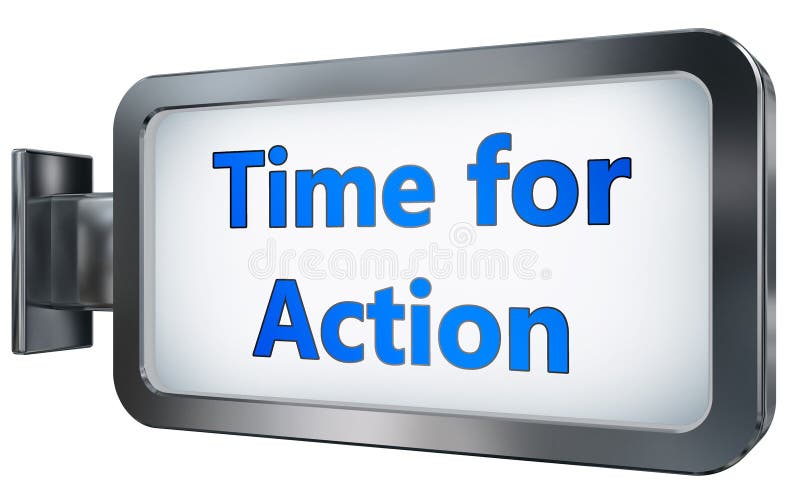Time for Action in Clock Symbol in Blue Glass Cubes Stock Illustration ...