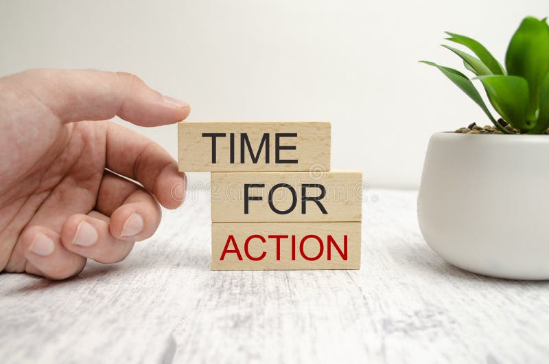 Time for Action Words on Wooden Blocks and Hand Stock Image - Image of ...
