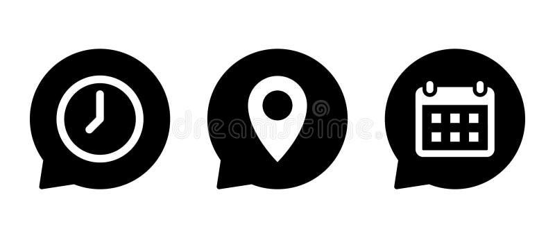 Time, Address, and Date Icon on Speech Bubble Stock Vector ...