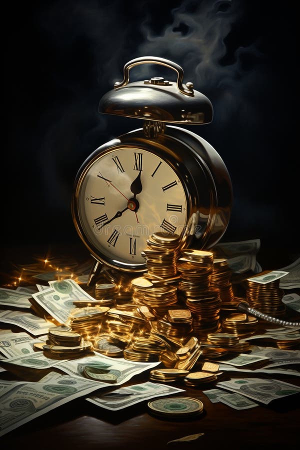 Time is Money Concept. Old Clock Surrounded by Money Stock Illustration ...