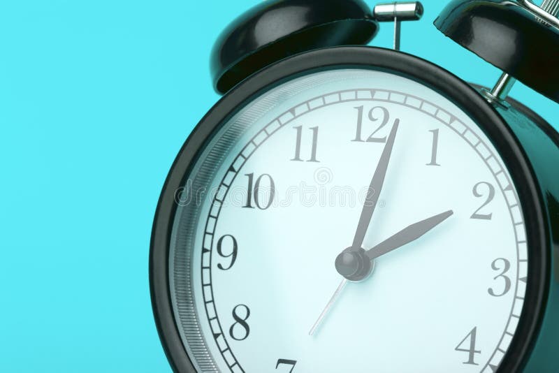 Time Background Concept. Vintage Classic Alarm Clock on Blue Empty ...