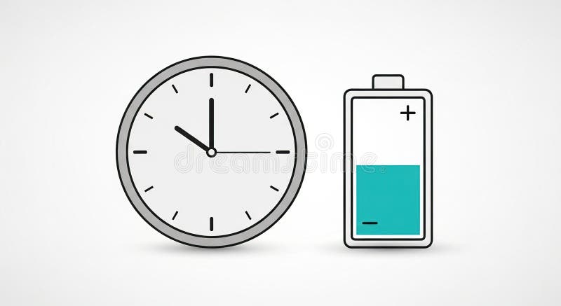 Time and Battery Level: Clock and Half-Full Battery Icon Stock ...