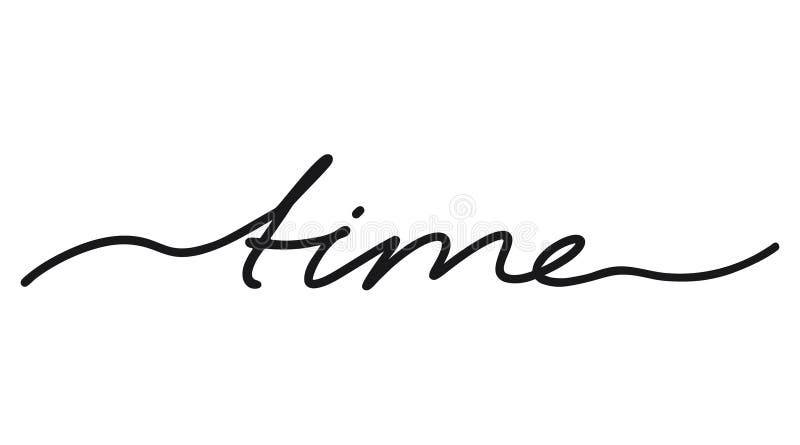 Time, Black Hand Drawn One Continuous Line Word. Single Outline. Vector ...