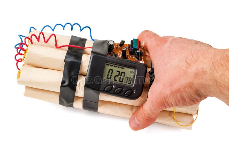 Time Bomb in the Hand on White Stock Image - Image of display, isolated ...