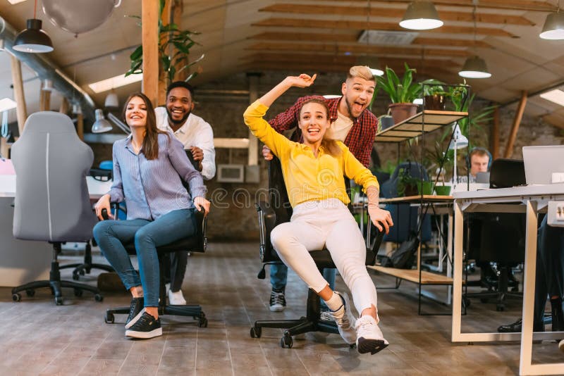 Time for Break. Joyful Colleagues Having Fun at Workplace Stock Image ...
