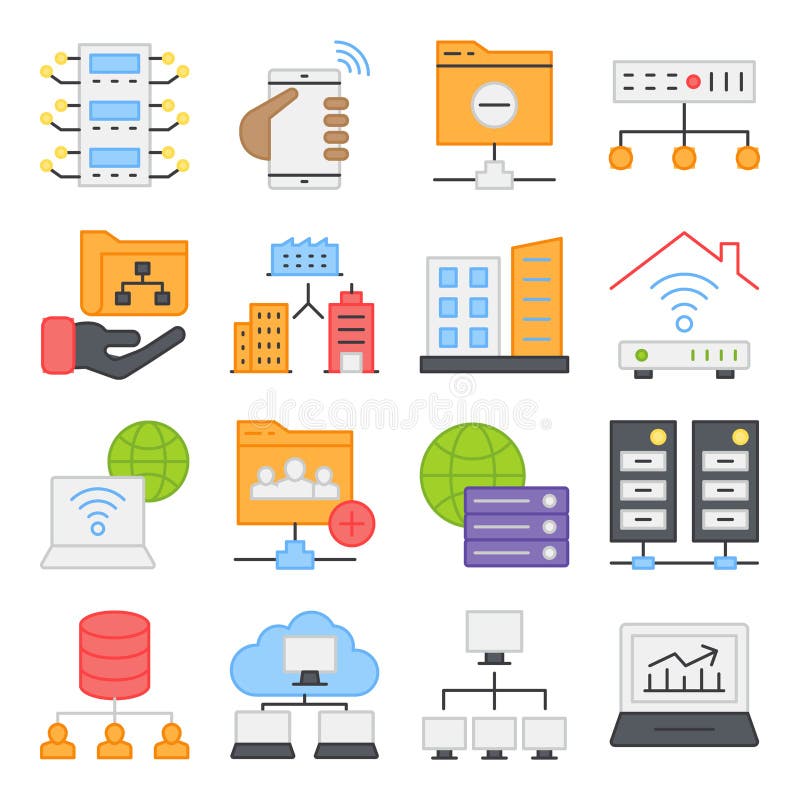 Pack of Data Technology Flat Icons Stock Vector - Illustration of ...