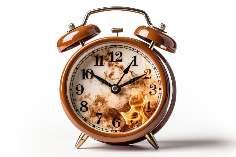 The Time of Burnout Cannot Be Returned. Retro Clock with an Alarm Bell ...