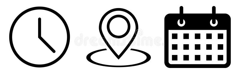Time, Calendar, Date and Location Icon Set Vector Illustration Stock ...